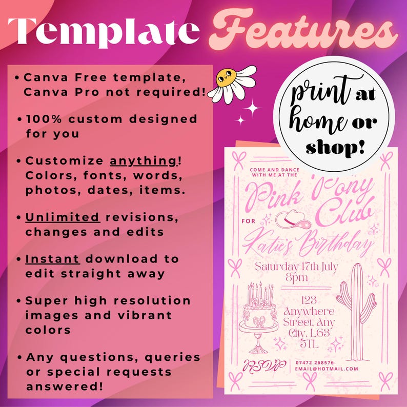Pink Pony Club Invitation Canva Free Template, Coastal Cowgirl Cowgirl ...