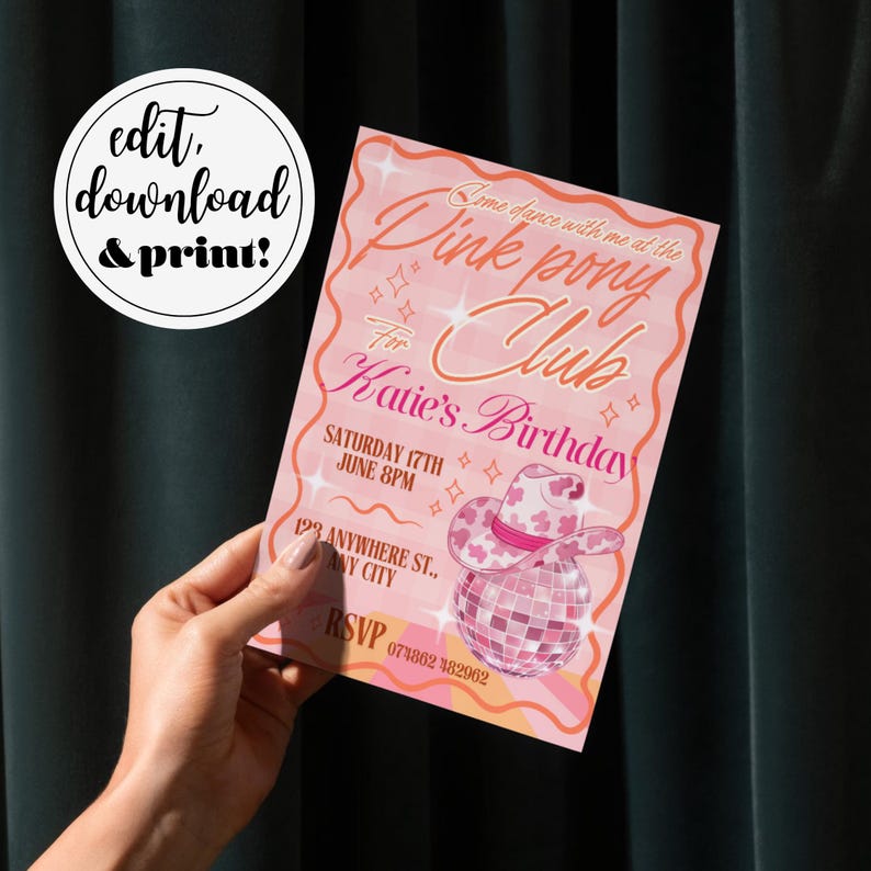 Pink Pony Club Invitation Canva Free Template, Coastal Cowgirl Cowgirl ...