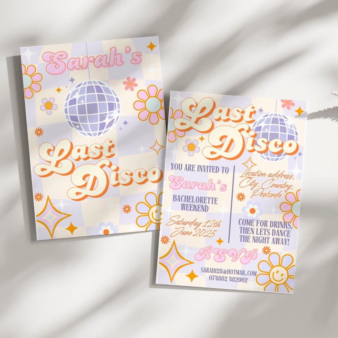 Last Disco Invitation Canva Template, Disco Bachelorette, Dancing Queen ...