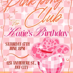 Pink Pony Club Invitation Canva Template, Coastal Cowgirl, Cowgirl Boot ...