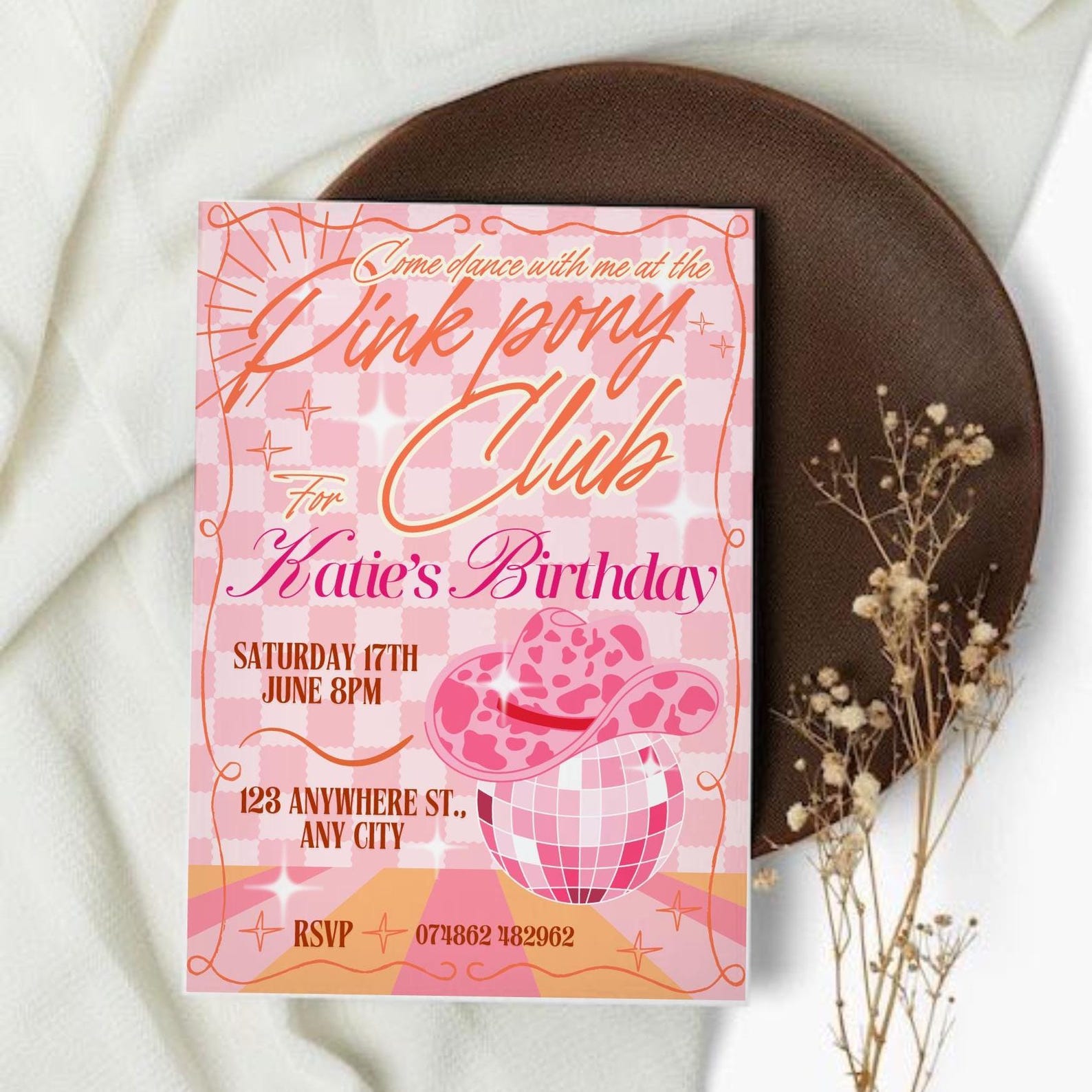 Pink Pony Club Invitation Canva Template, Coastal Cowgirl, Cowgirl Boot ...
