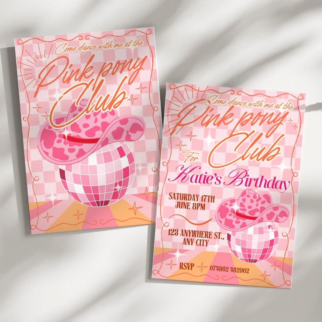 Pink Pony Club Invitation Canva Template, Coastal Cowgirl, Cowgirl Boot ...
