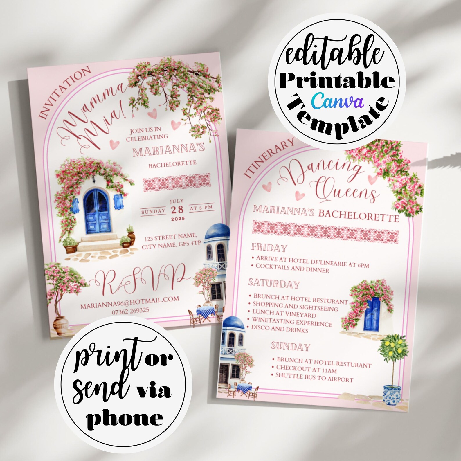 Mamma Mia Party Invitation & Itinerary Canva Template, ABBA Party ...