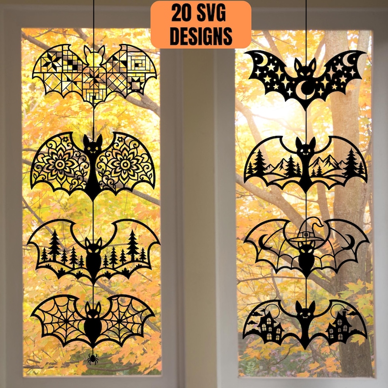 Halloween Bats SVG Bundle, 20 Laser Cut Window Hanger Designs - Etsy ...