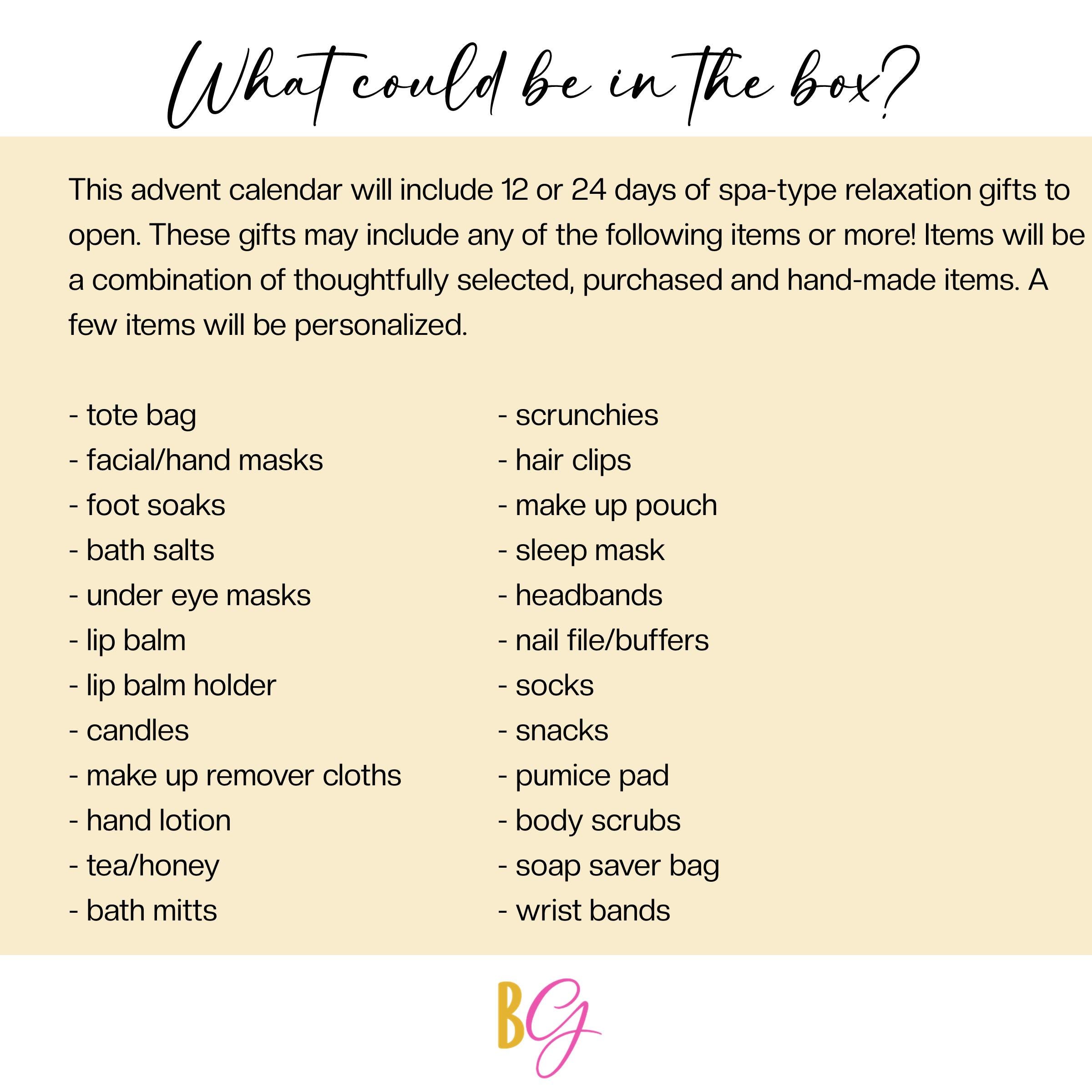 Spa Relaxation Advent Calendar | Personalized | 12 Days of Christmas ...