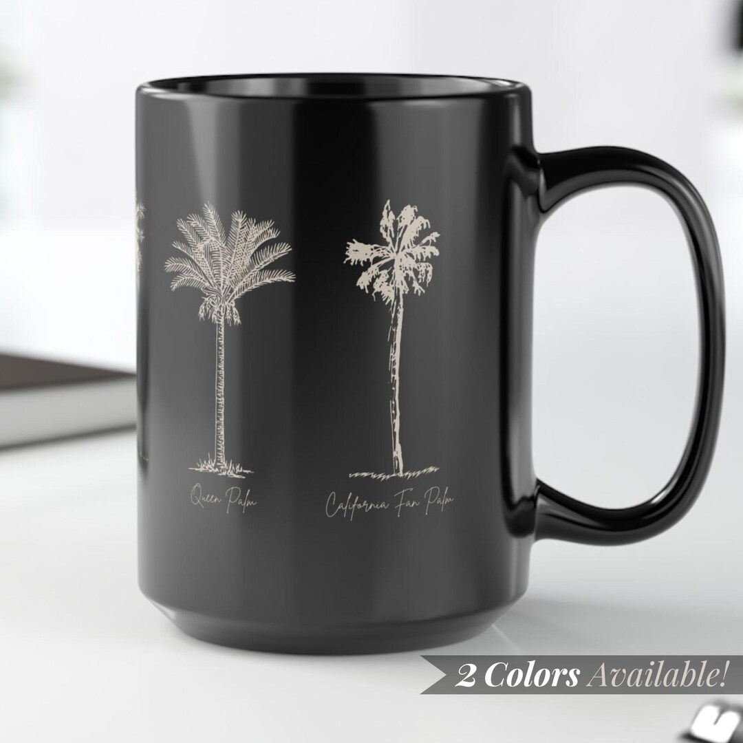 Modern Palm Tree Coffee Mug Sleek Design Tropical Cup Black Theme ...