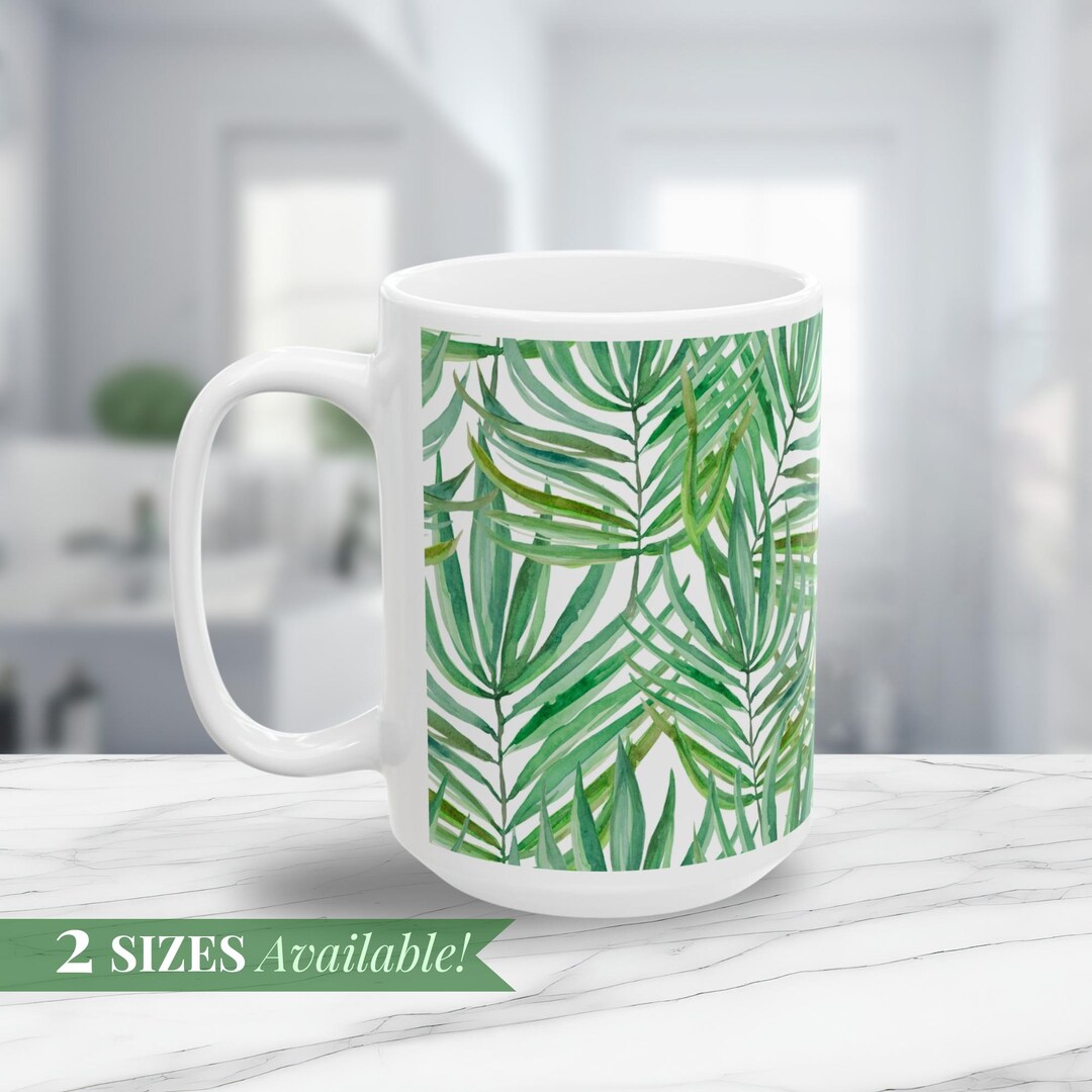 Tropical Palm Coffee Mug Botanical Print Cup Palm Frond Design Mug ...