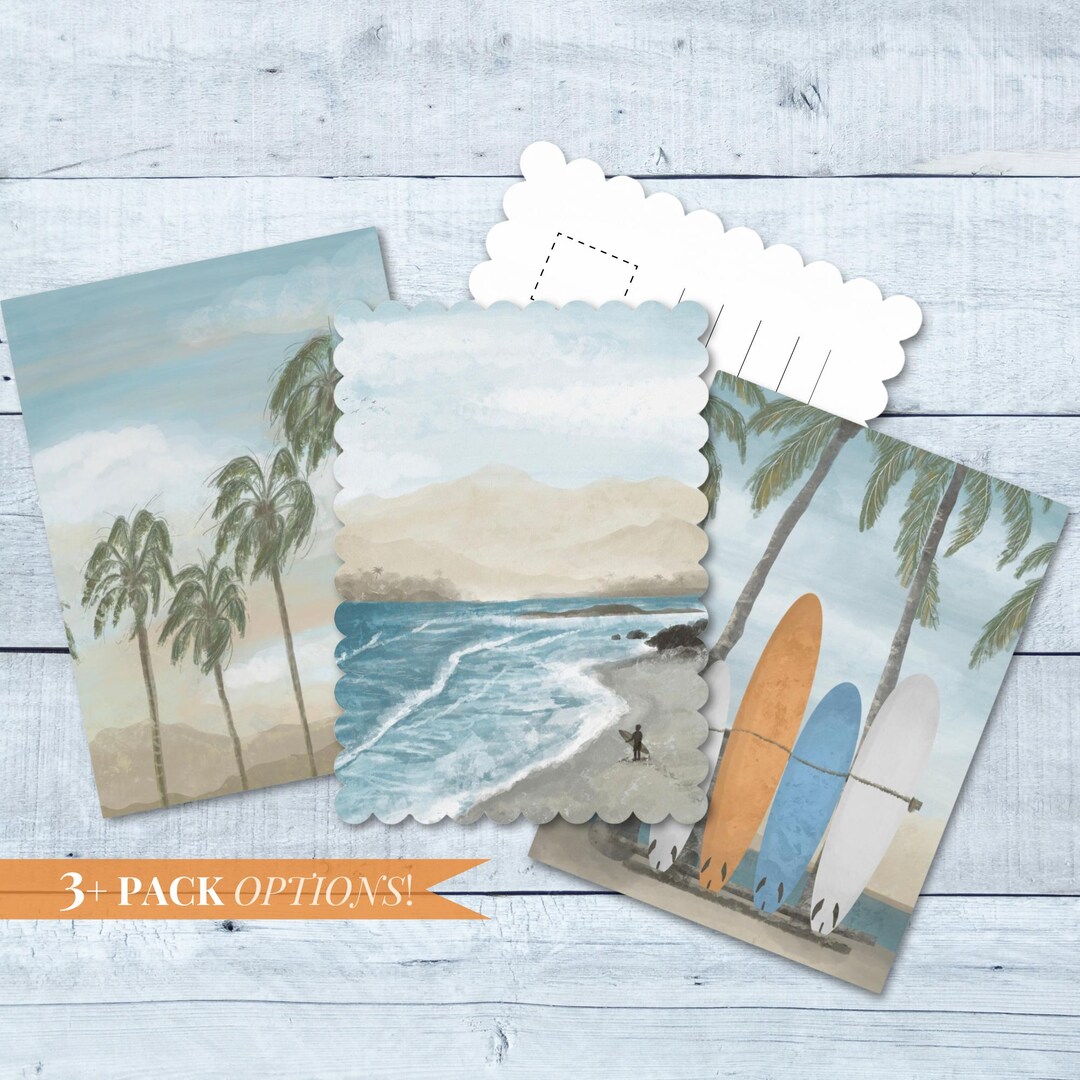 Moody Beach Coastal Postcard Friend Greeting Card Gloomy Beach Scenery ...