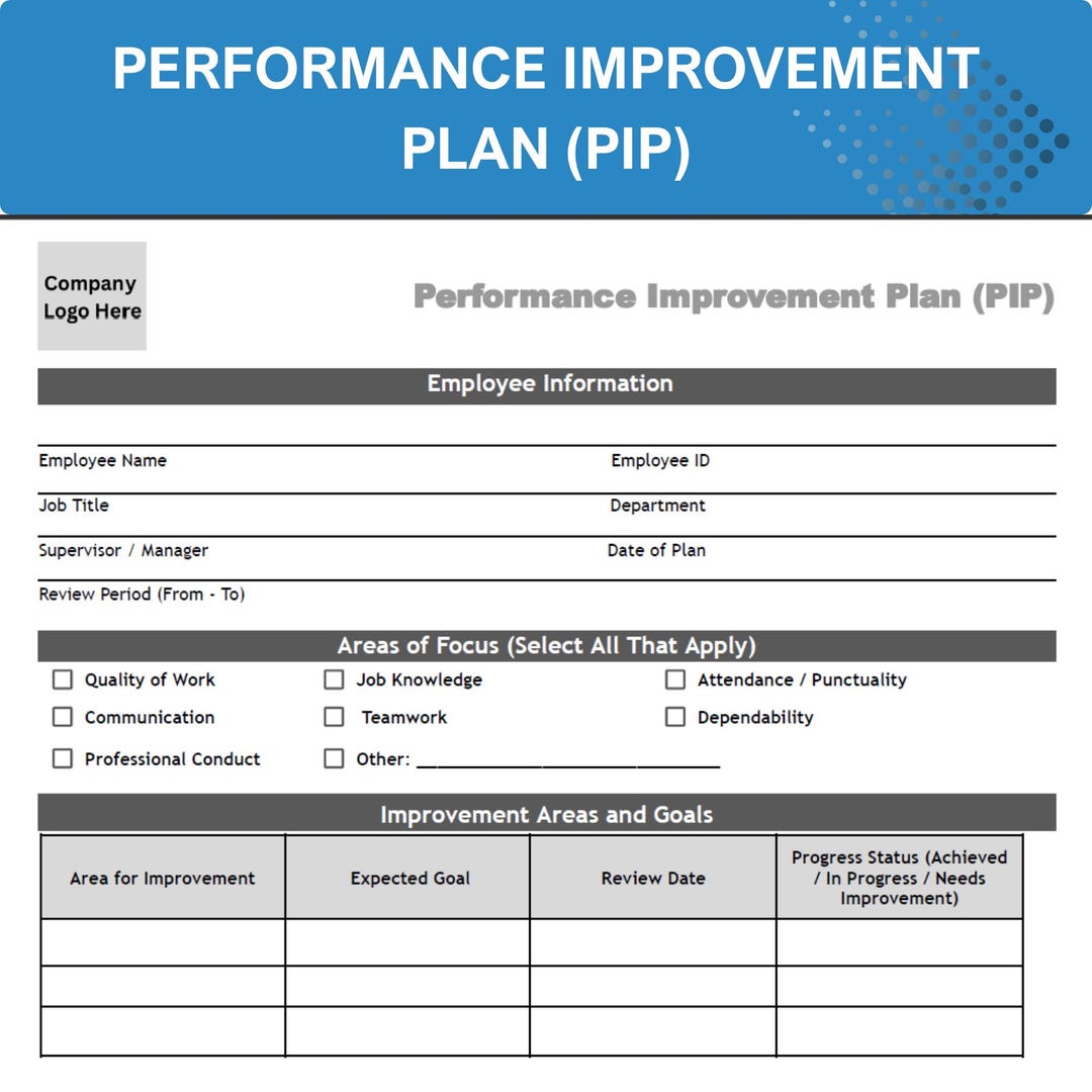 Performance Improvement Plan Template: Editable Employee PIP Form (word ...