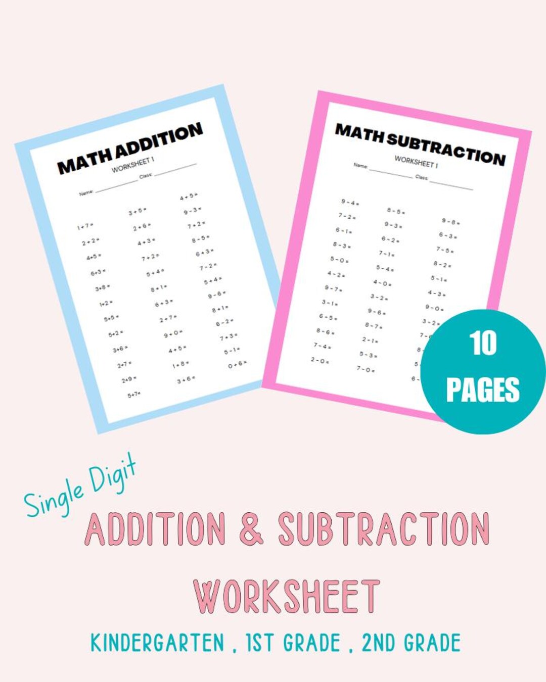 10-page Addition and Subtraction Worksheets, Math Practice for ...
