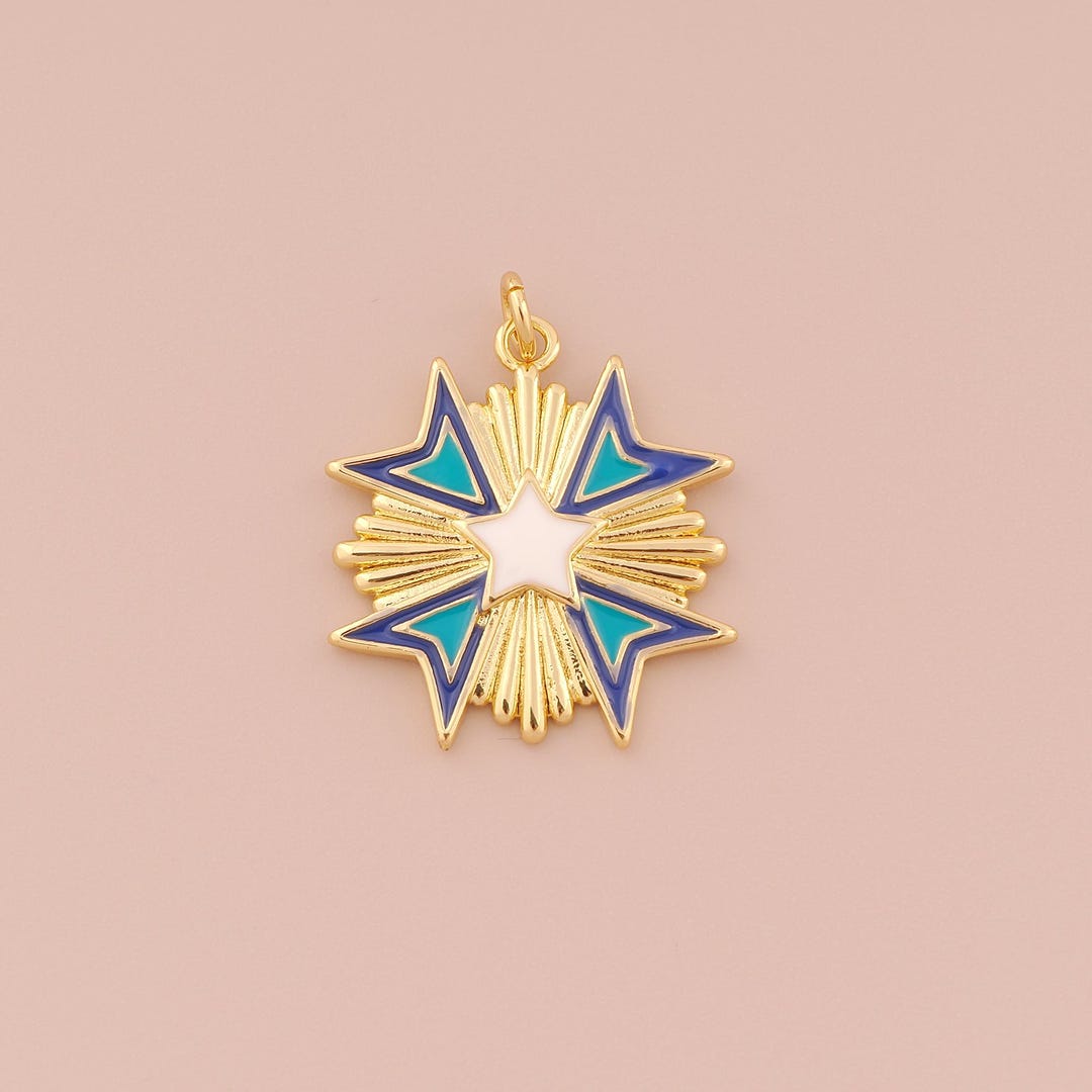 18K Gold Filled Starburst Star Pendant Gold Enamel Celestial Charms ...
