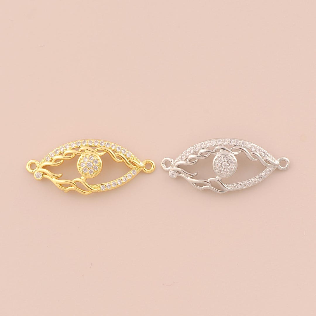 18K Gold Filled Evil Eye Connectors Gold Devil Eye Connectors CZ Eye ...