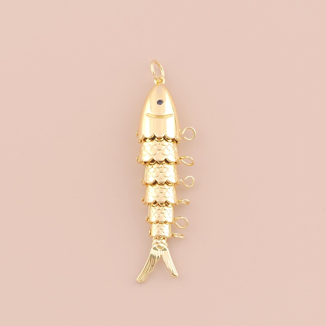 18K Gold Filled Movable 3D Articulated Fish Pendant Gold Fish Charms ...