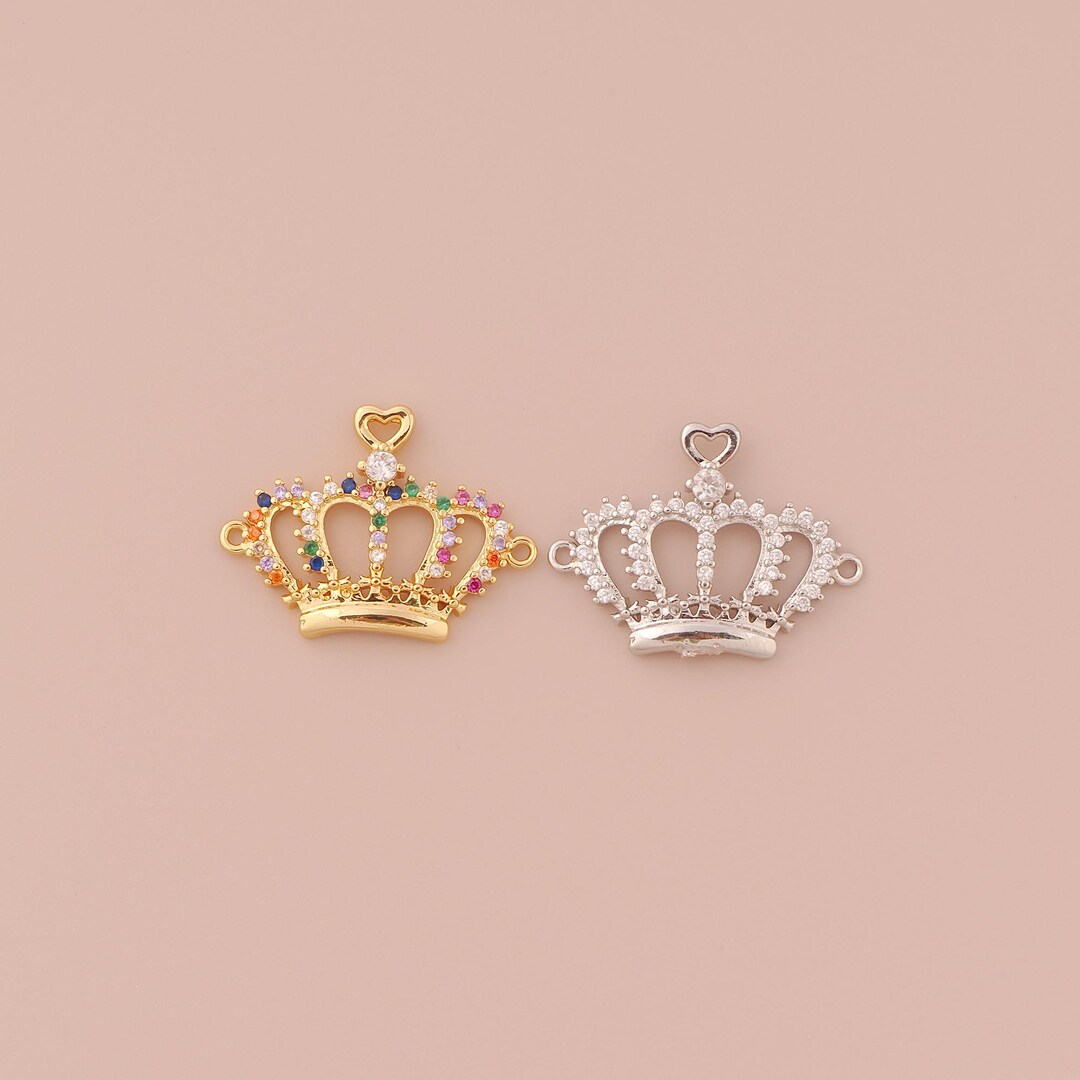 18K Gold Filled Crown Connectors Gold Princess Crown Connectors CZ ...
