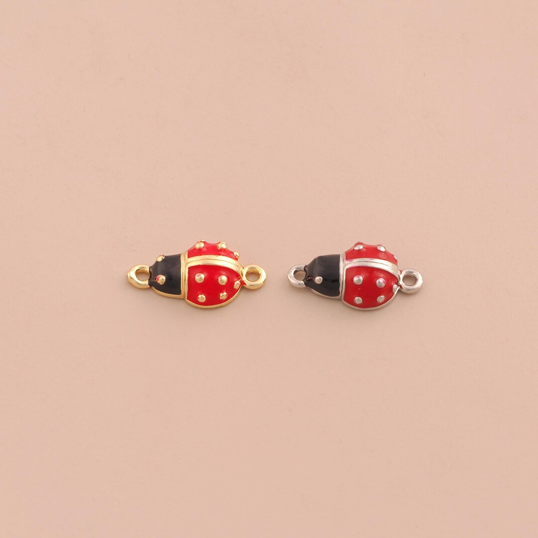 18K Gold Filled Ladybug Connectors Gold Enamel Insect Connectors ...