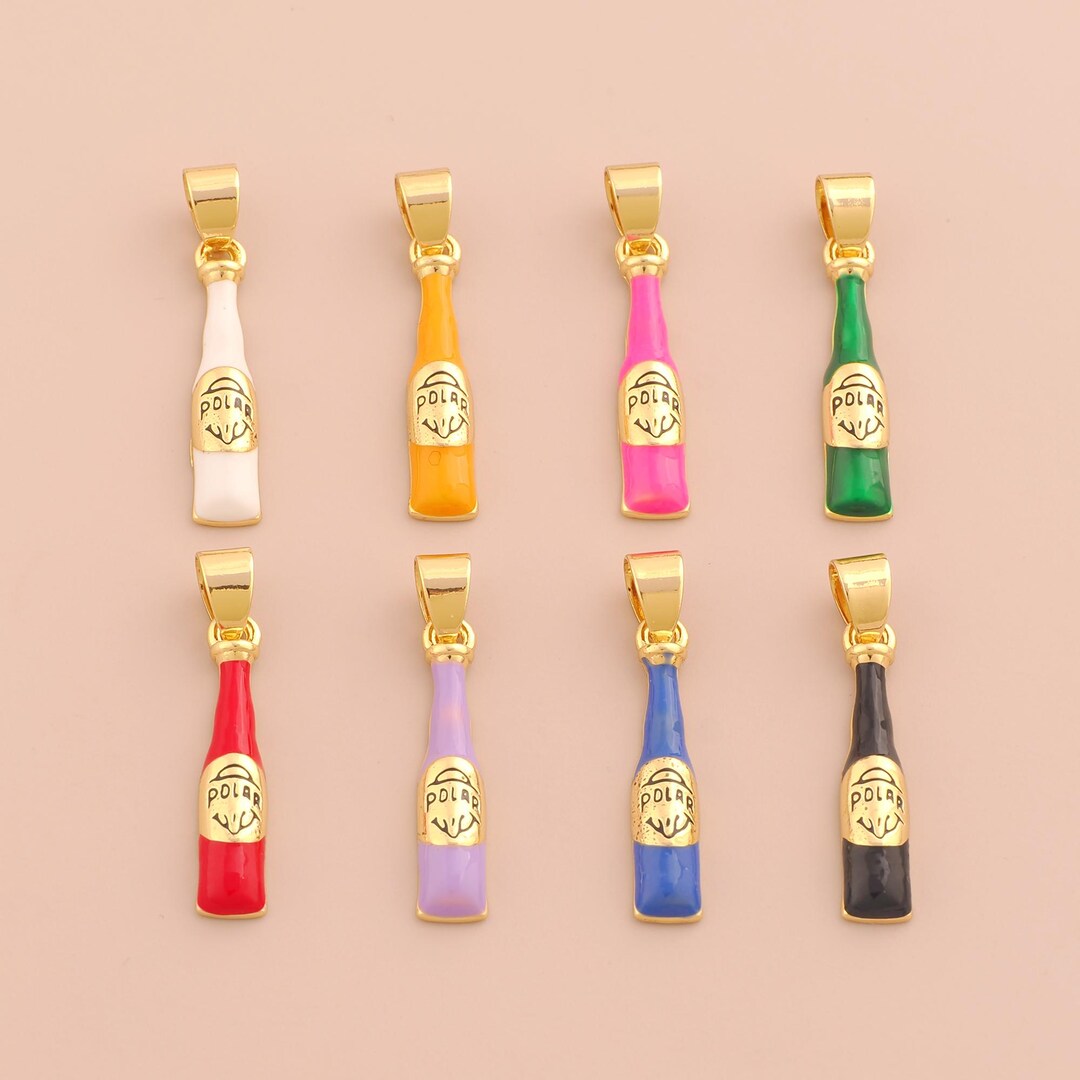 18K Gold Filled Enamel Beer Pendant Gold Bottle Charms Beer Bottle ...