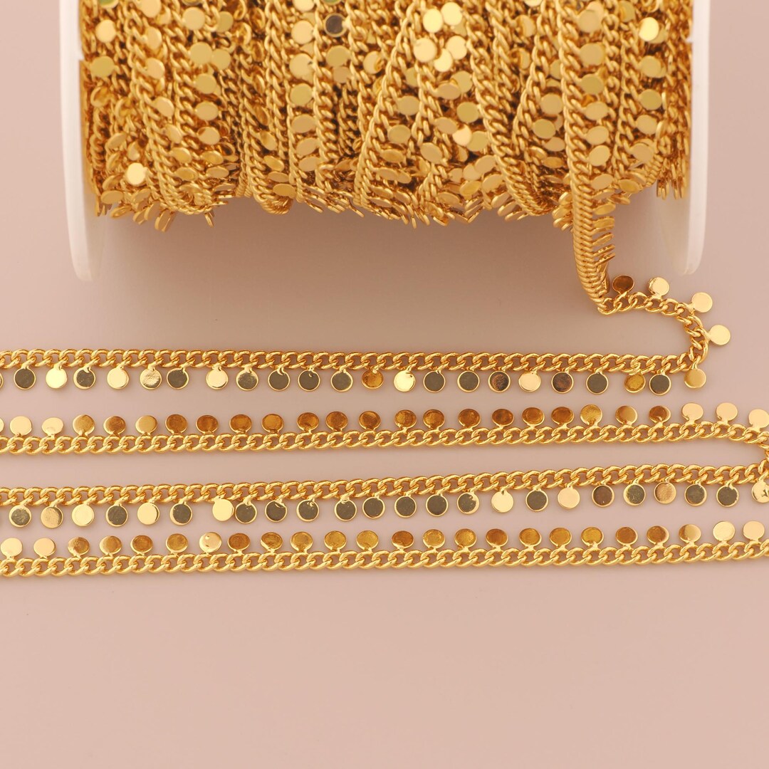 18K Gold Filled Disc Curb Chains Gold Semi-finished Chains Special ...