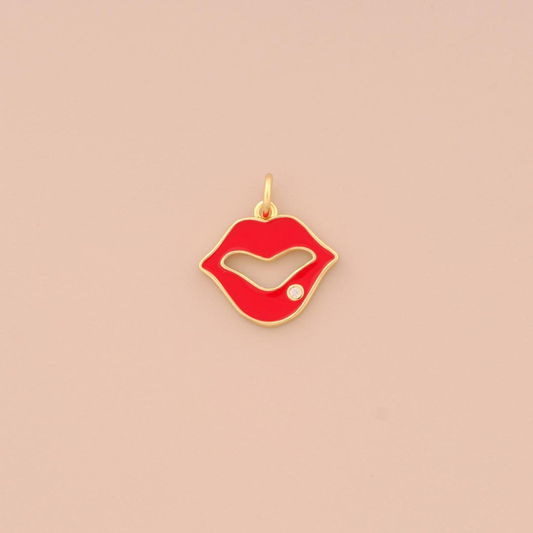 18K Gold Filled Enamel Lips Pendant Lips Charms CZ Lips Charm for DIY ...