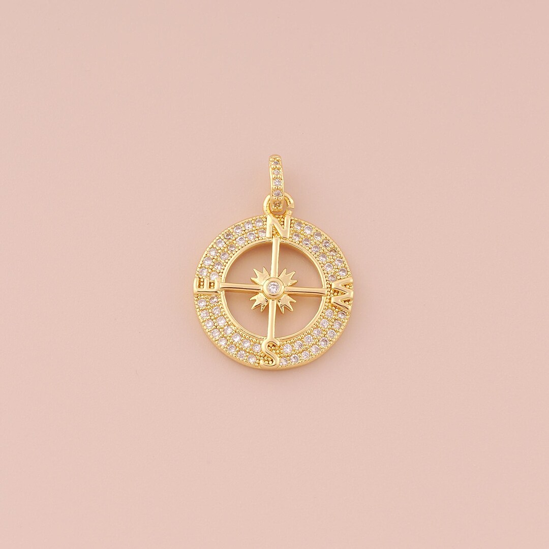 18K Gold Filled Compass Pendant Gold Compass Charms CZ Compass Charm ...