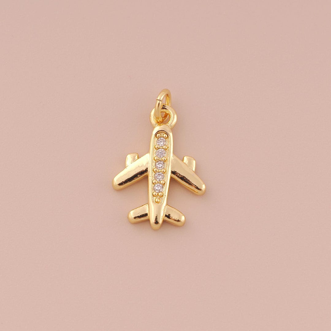 18K Gold Filled Airplane Pendant Gold Airplane Charms CZ Airplane Charm ...