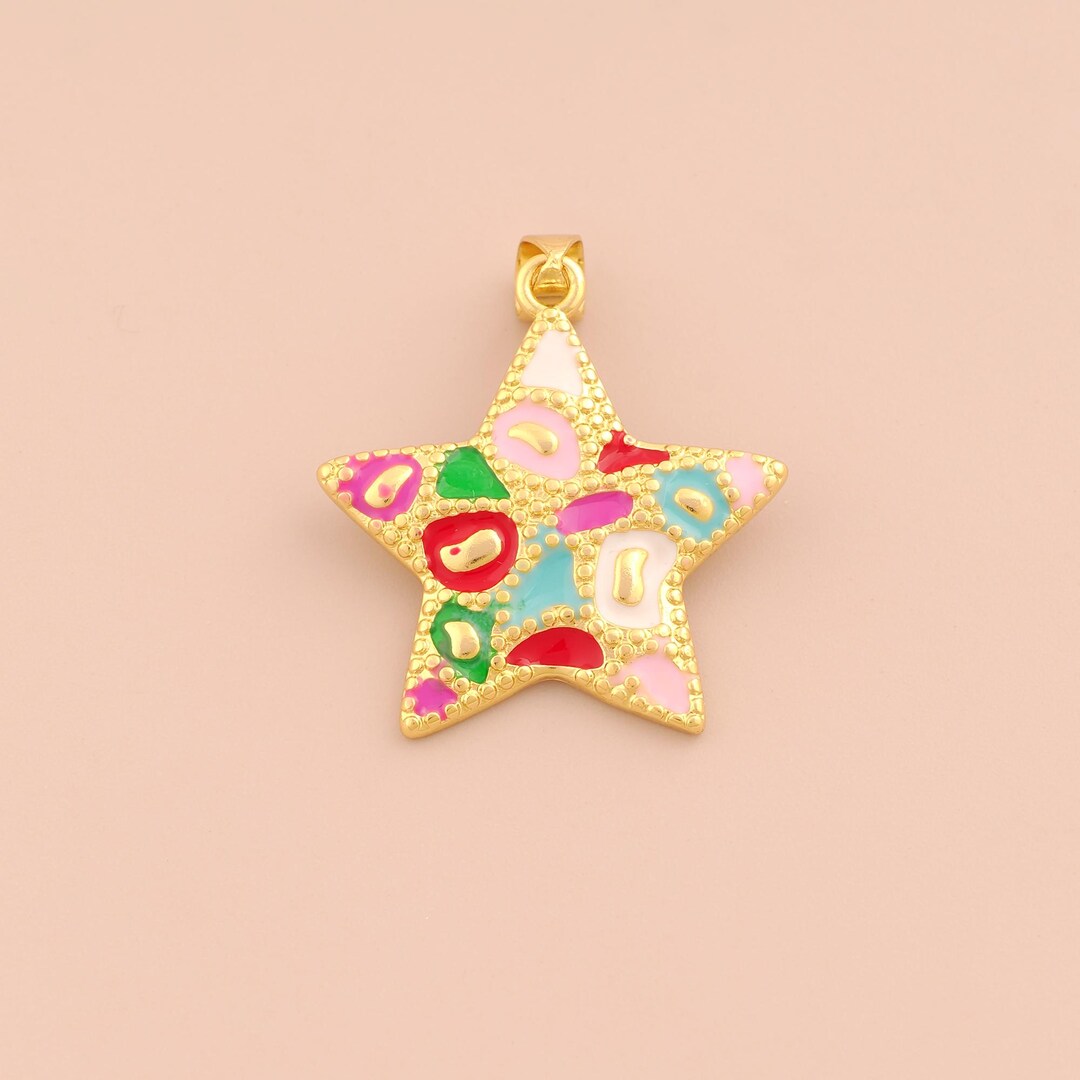 18K Gold Filled Star Pendant Gold Celestial Charms Enamel Starburst ...