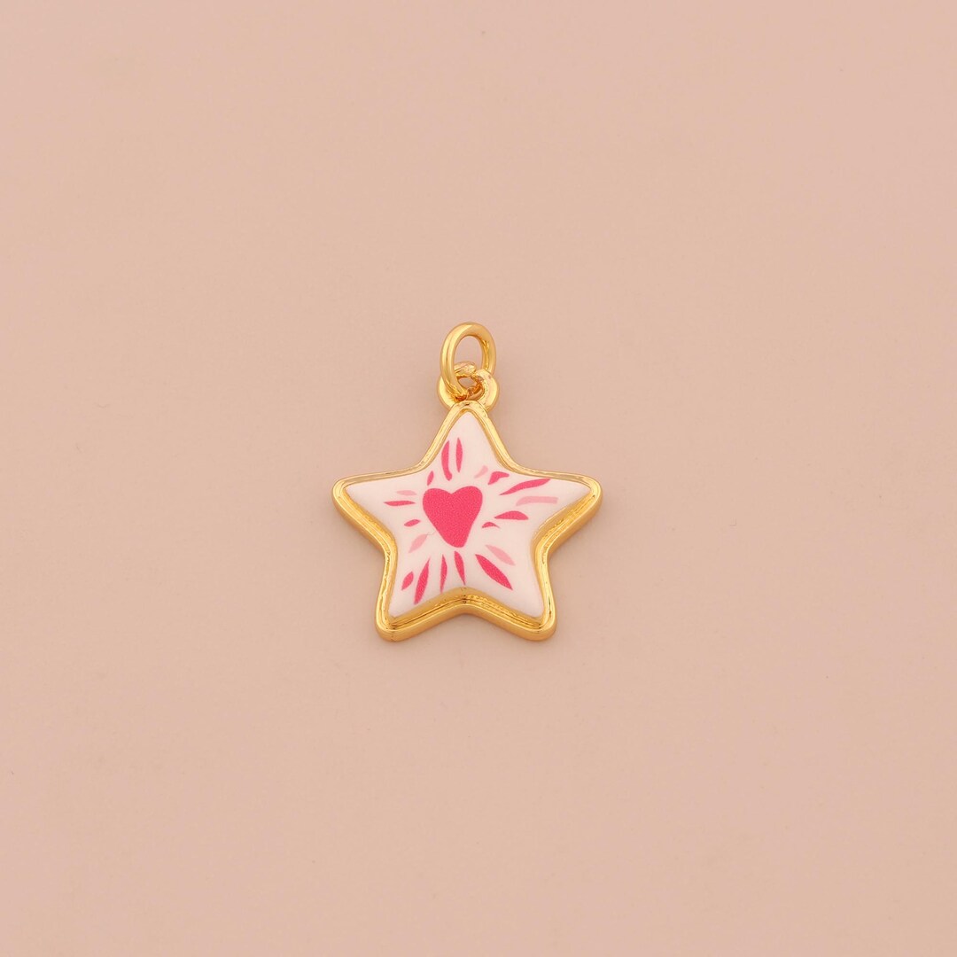 18K Gold Filled Star Pendant Gold Heart Charms Enamel Starburst Charm ...