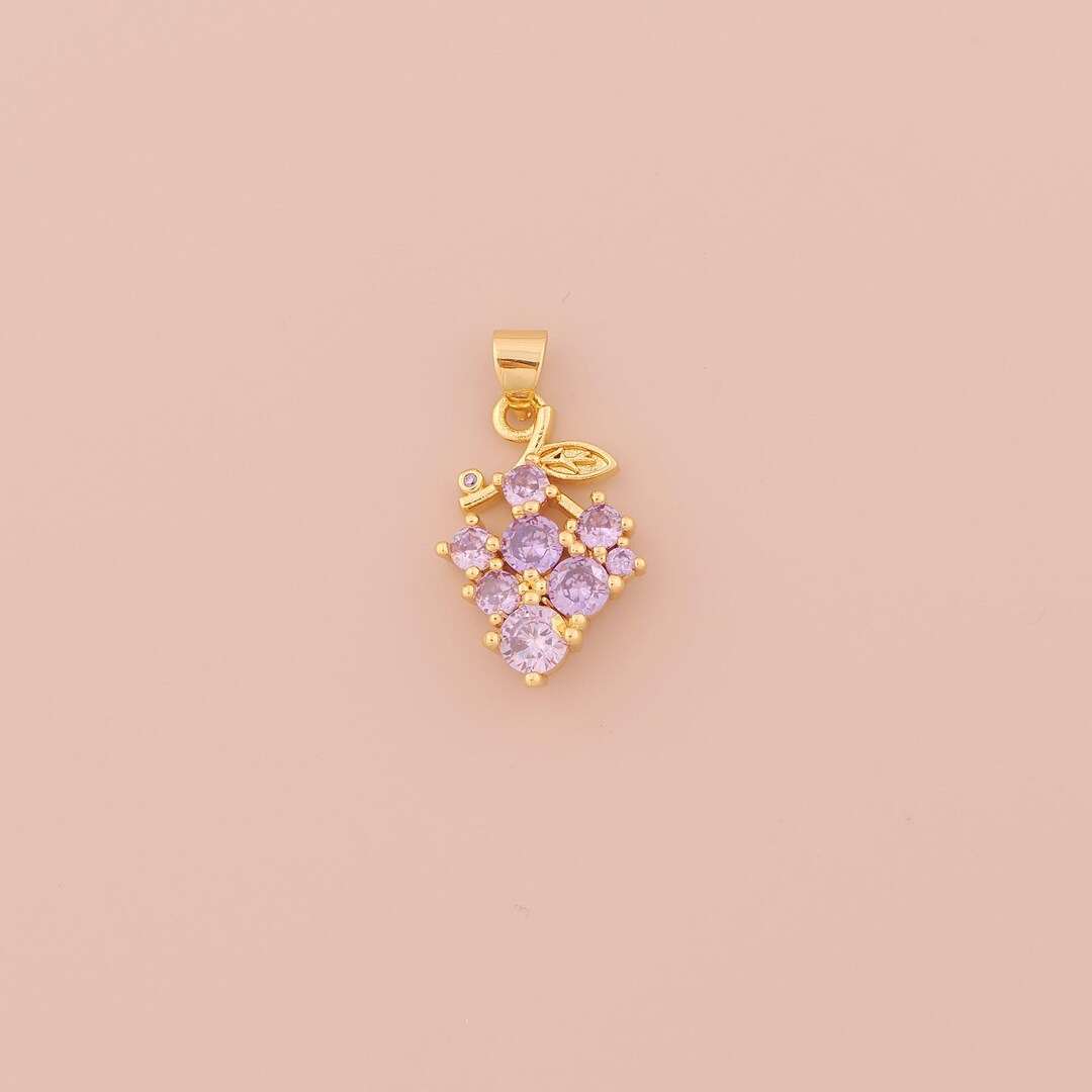 18K Gold Filled Grape Pendant Gold Fruit Charms CZ Grape Charm for DIY ...