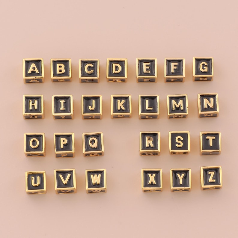 18K Gold Filled Initial Spacer Beads Gold Square Beads Enamel Letter ...