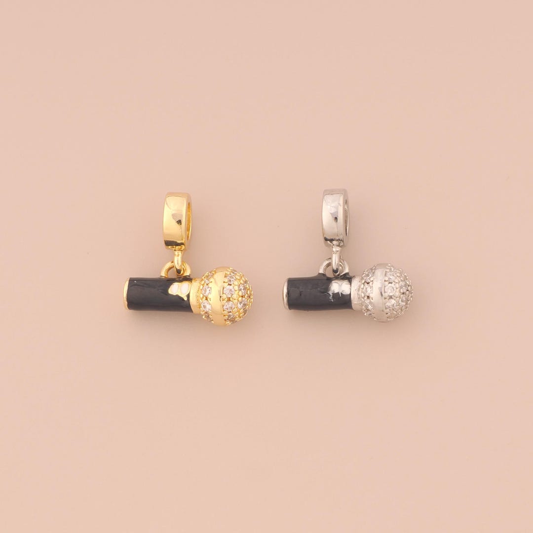 18K Gold Filled Enamel Microphone Pendant Gold Microphone Charms CZ ...
