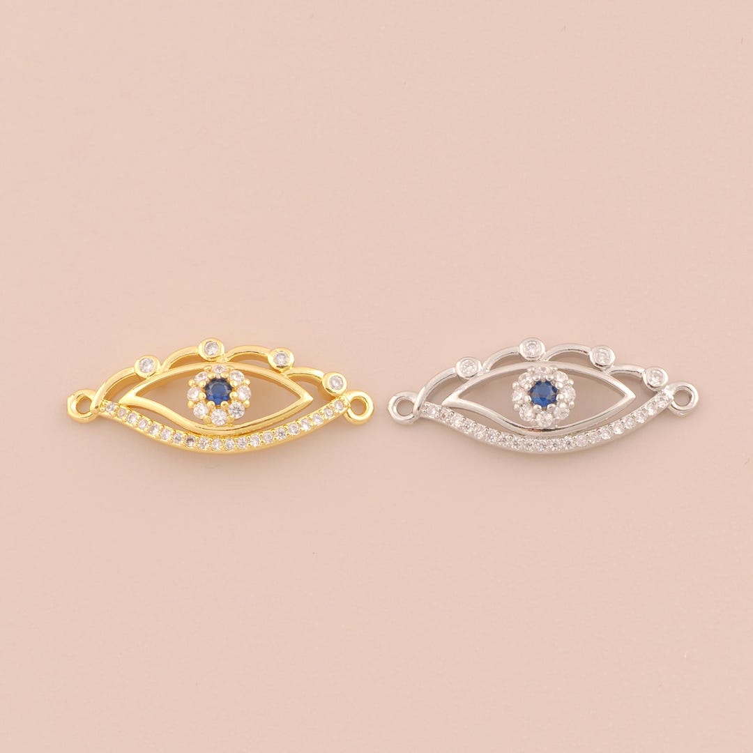 18K Gold Filled Evil Eye Connectors Gold Devil Eye Connectors CZ Eye ...