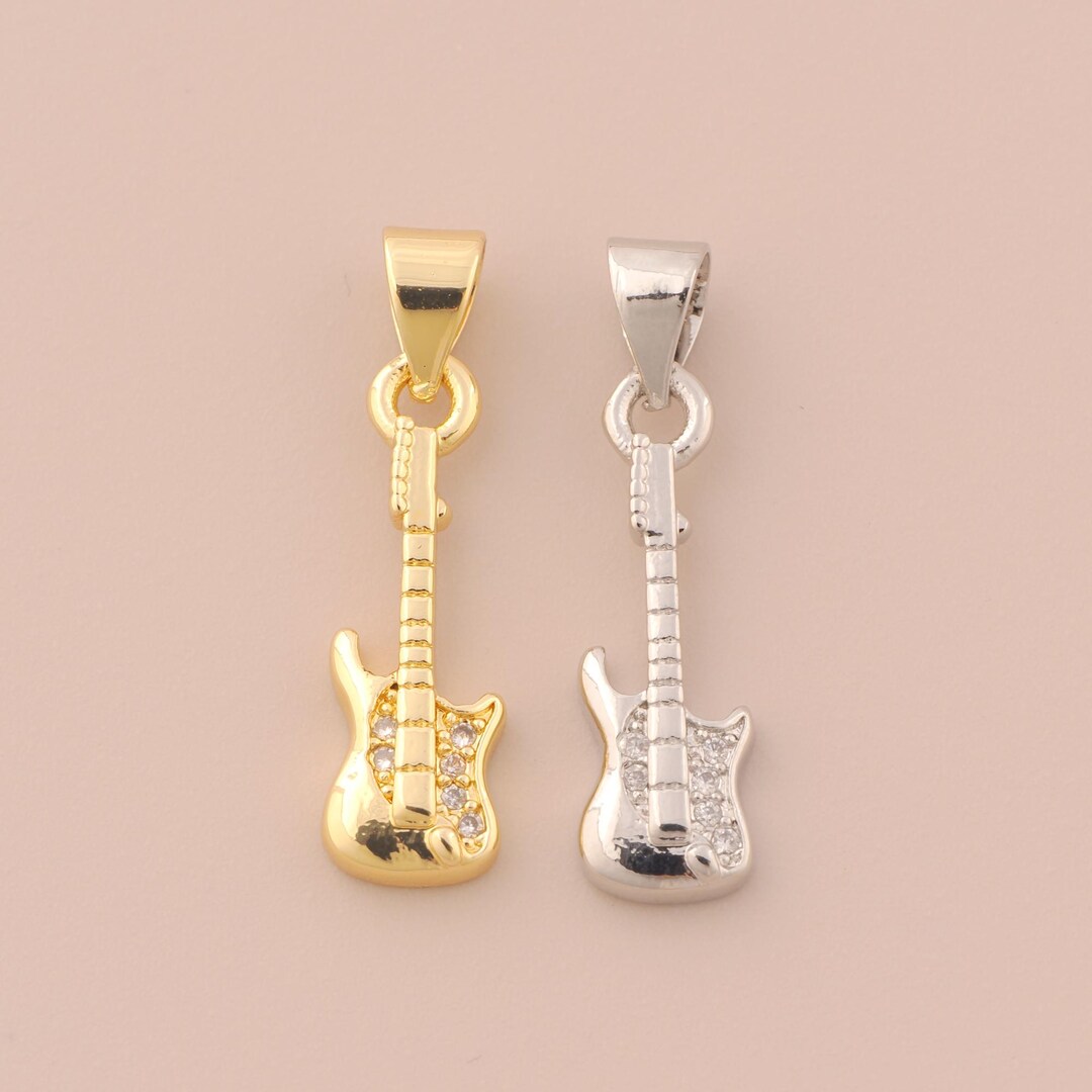 18K Gold Filled Guitar Pendant Gold Guitar Charms CZ Guitar Charm for ...