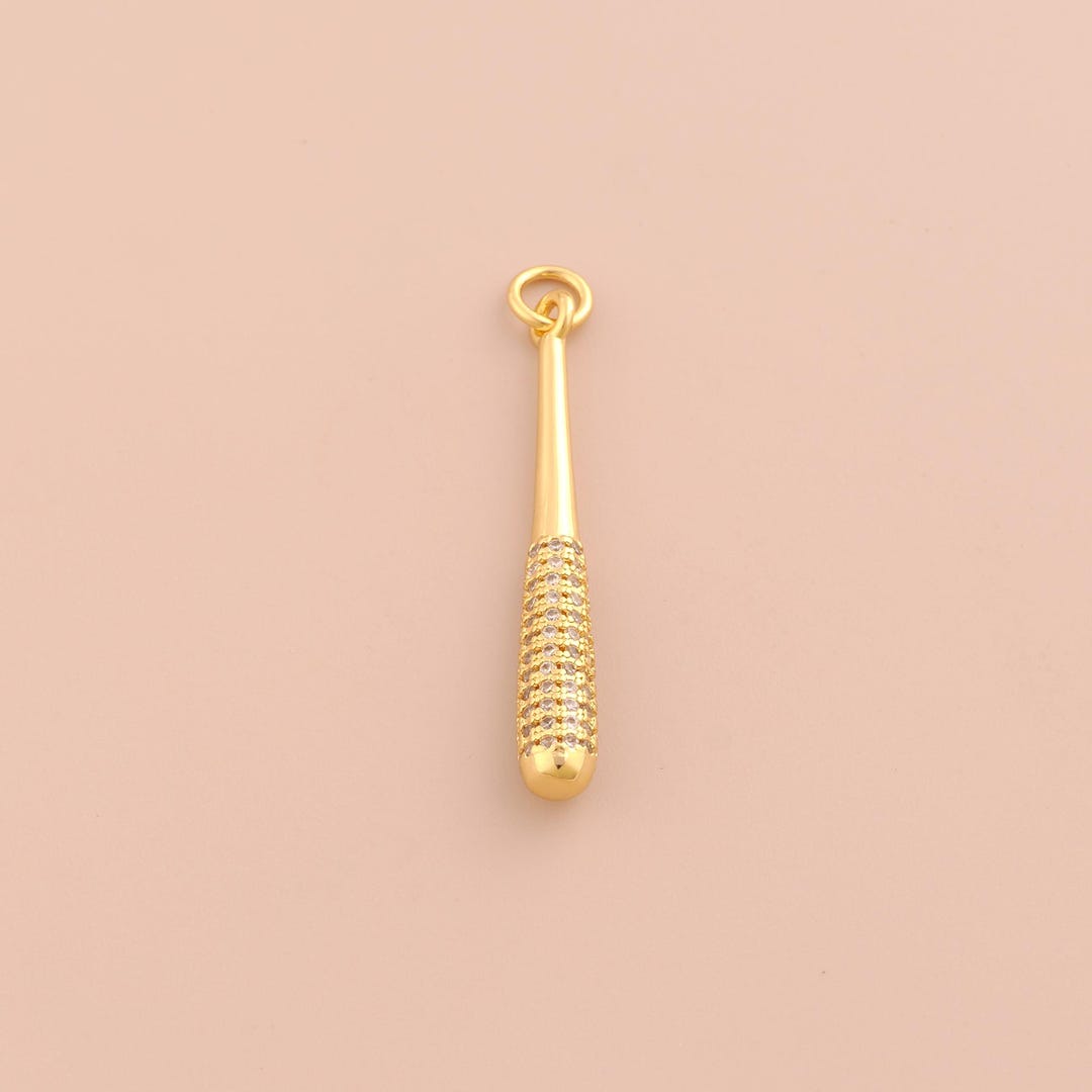 18K Gold Filled Baseball Bat Pendant Gold Sports Charms CZ Baseball ...