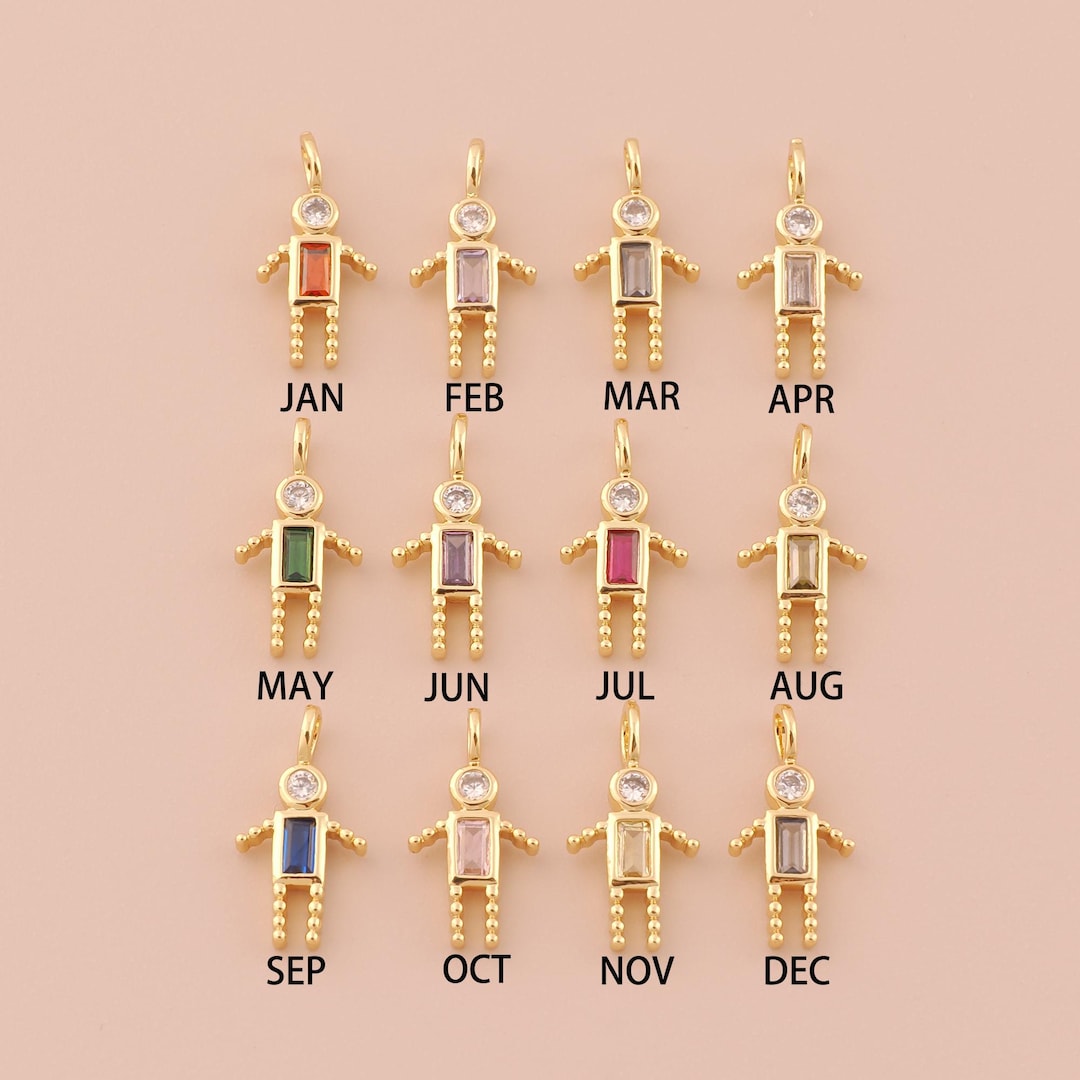 18K Gold Filled Birthstone Pendant Gold Month Charms CZ Boy Charm for ...