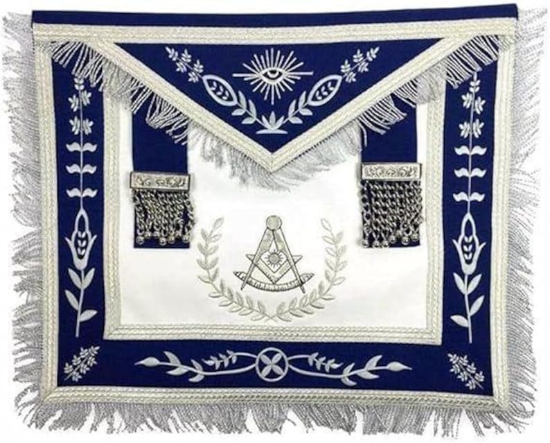 Masonic Regalia Master Mason Navy Blue Leather Apron Silver Embroidery ...