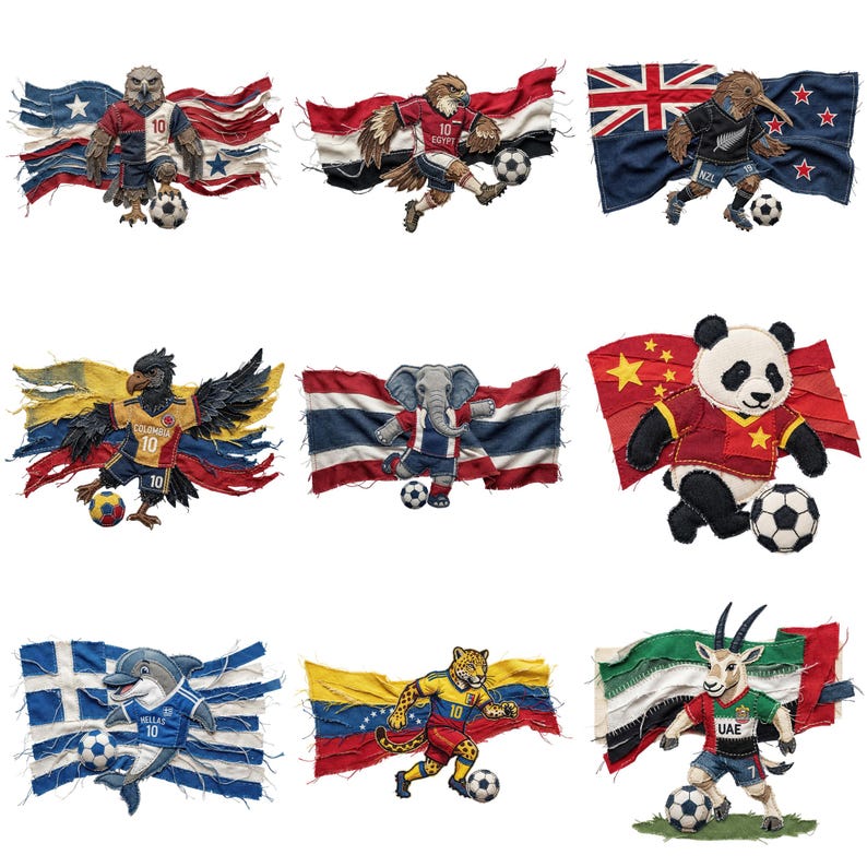 48 FIFA World Cup PNG Bundle, Yarn Art Style Soccer Patchwork, World ...