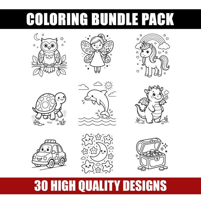 Kids Coloring Pages Bundle, Cute Animal Coloring Book, Printable ...