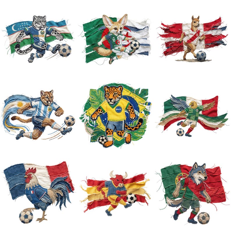 48 FIFA World Cup PNG Bundle, Yarn Art Style Soccer Patchwork, World ...