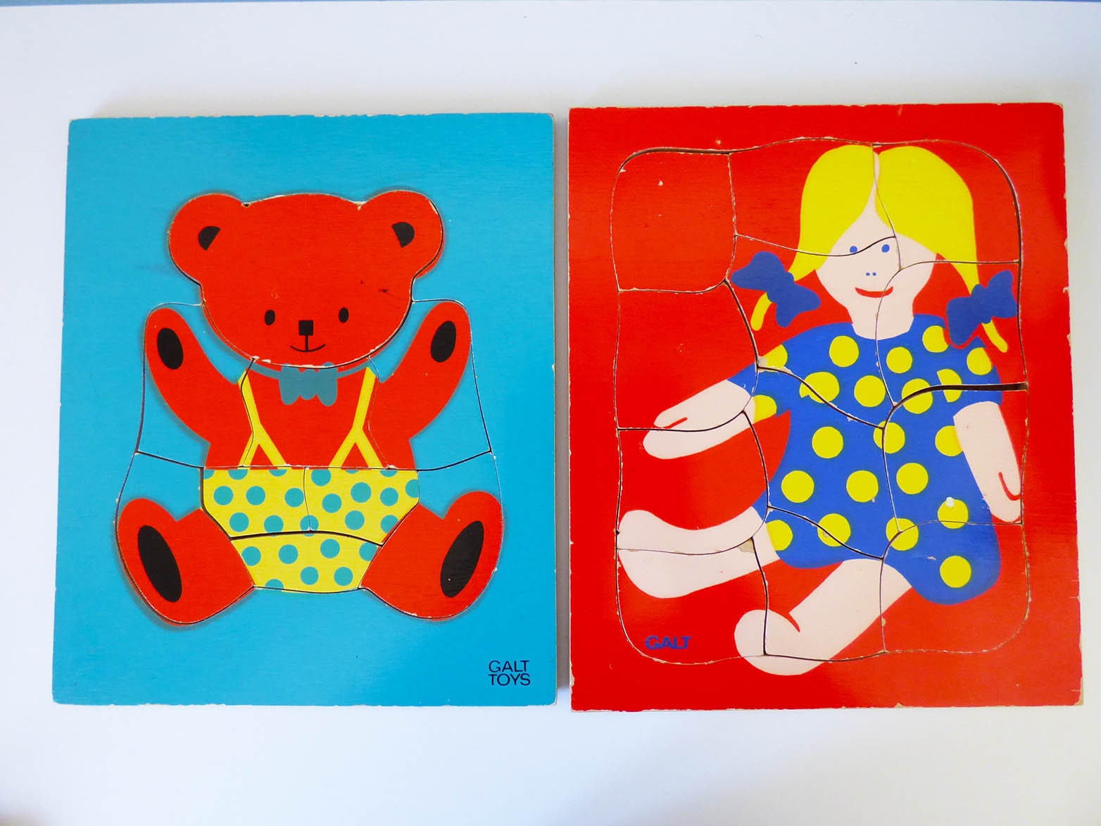 Vintage wooden Galt bear and doll jigsaw puzzles