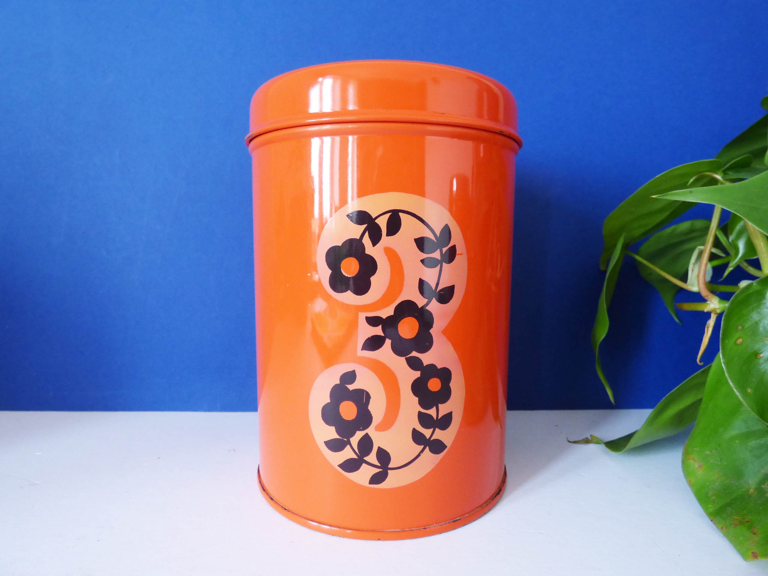 Reserved Vintage storage tin tea caddy flower power