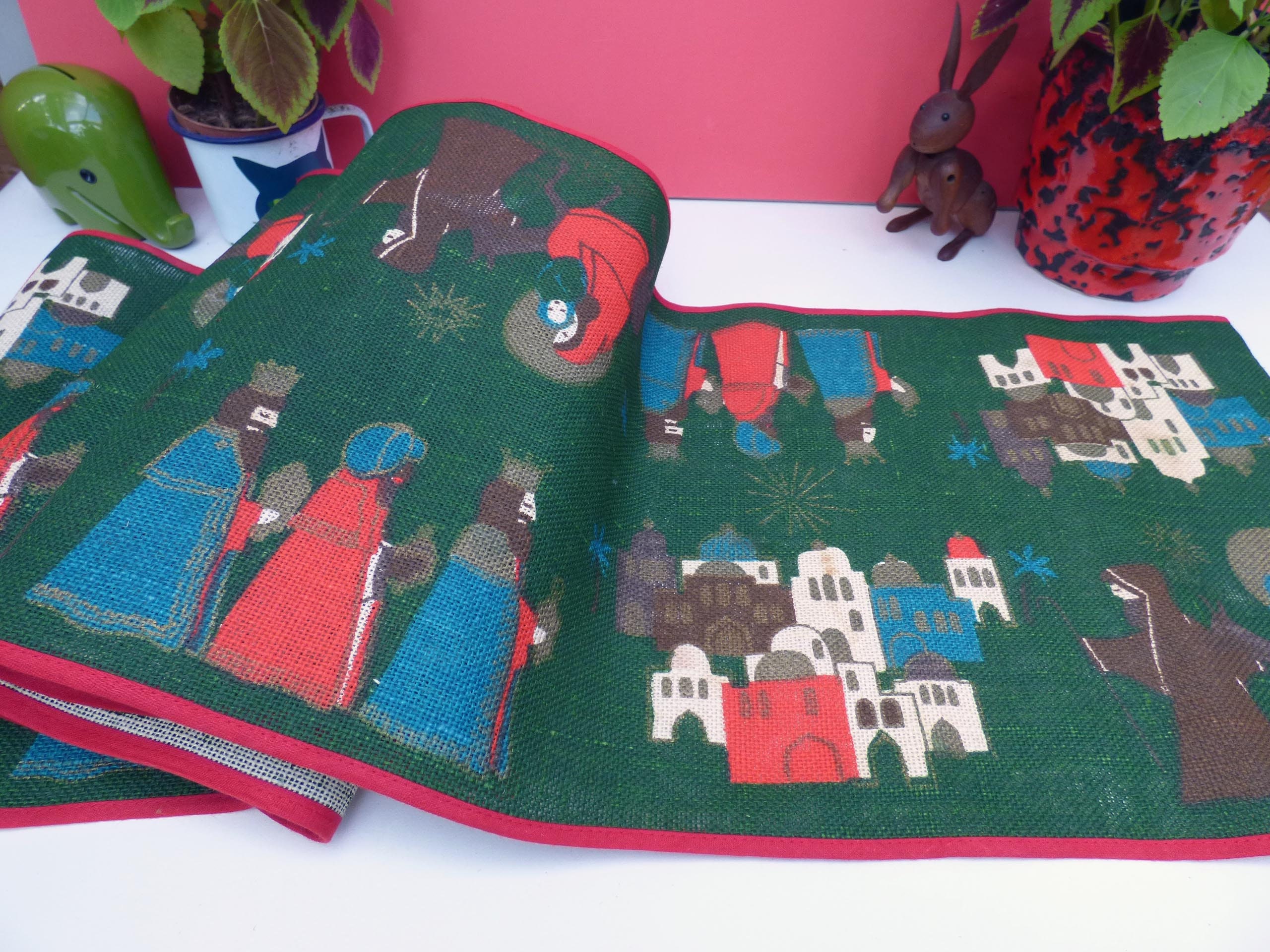 Vintage Christmas Table Runner from Sweden - Nativity Jute Screen ...