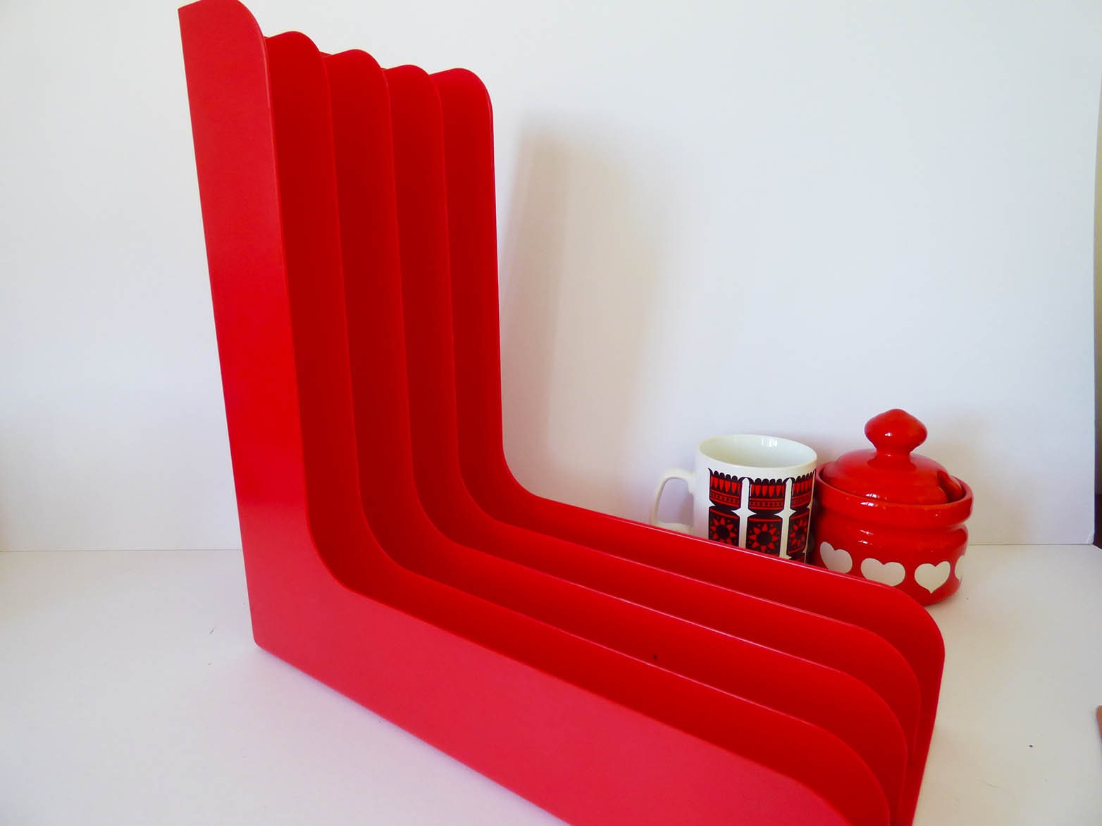 Vintage record rack holder 1970's red plastic