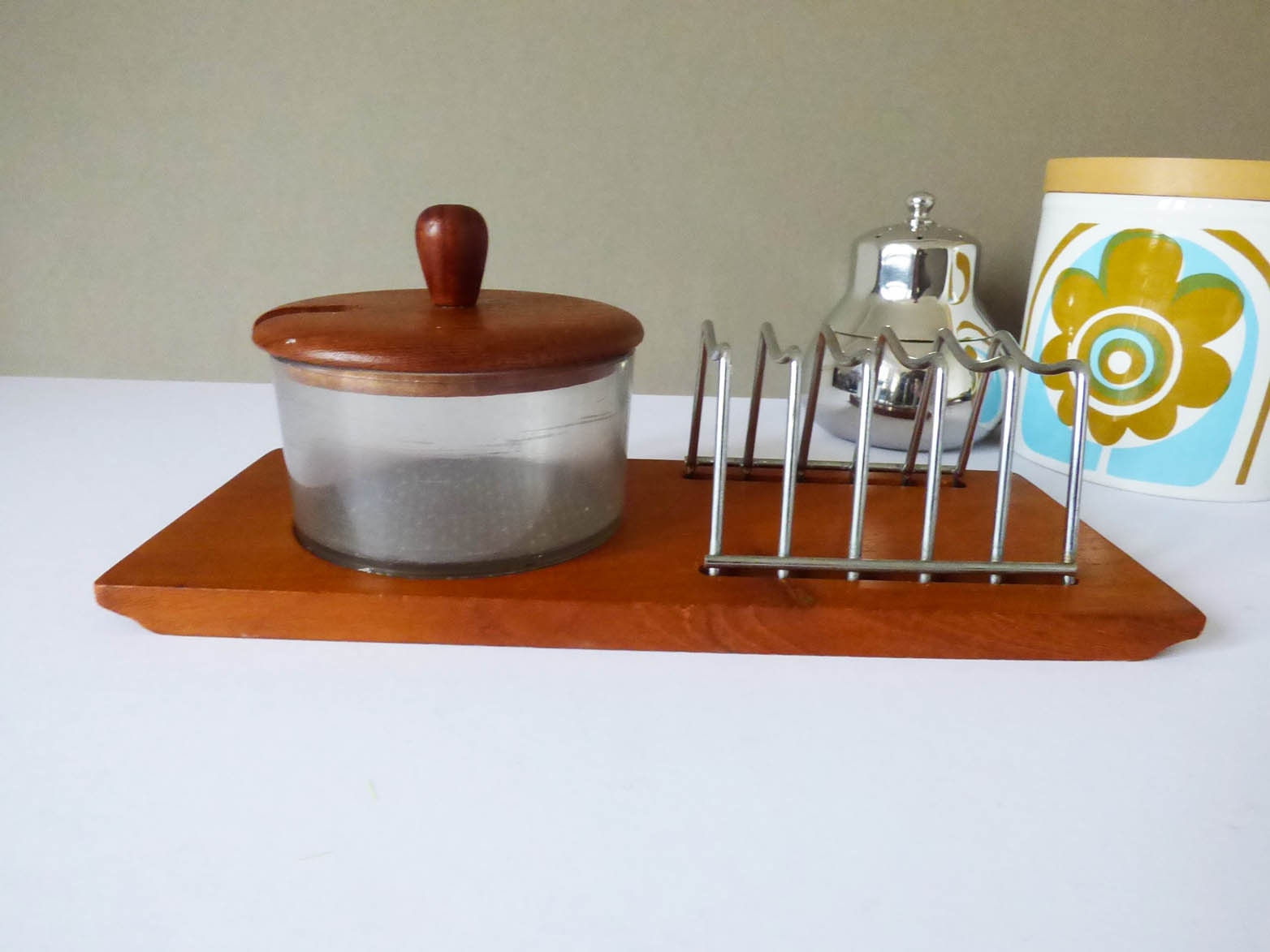 Teak Vintage Jam Pot and toast rack