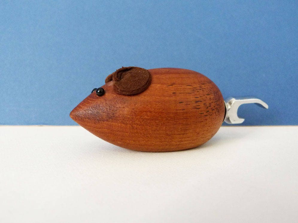 1960's Danish Teak Wooden mouse bottle opener