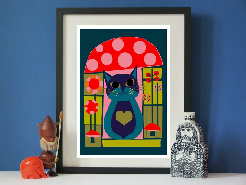 Toadstool Cat Print by Jay Kaye A4 or A3 Sized Print - Etsy