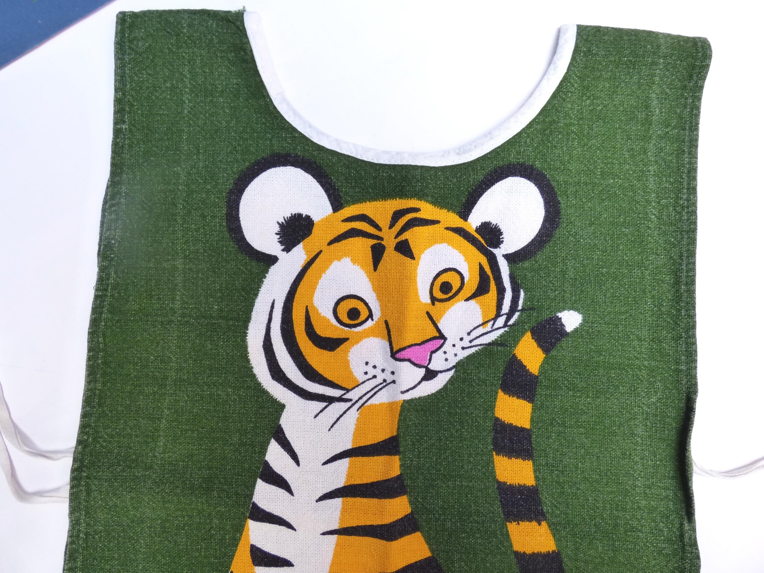 Vintage childrens tabard apron 1960s tiger illustration