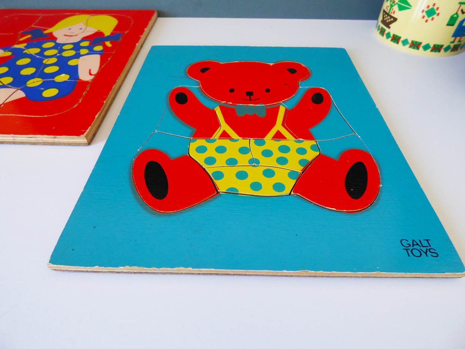 Vintage wooden Galt bear and doll jigsaw puzzles