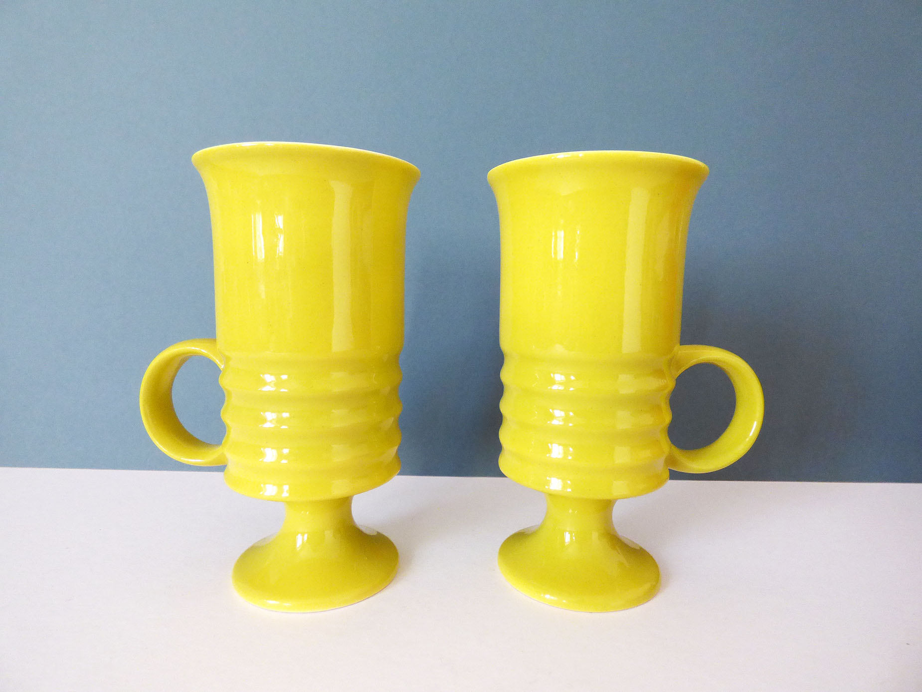 Carlton Ware acid yellow Mugs vintage a pair