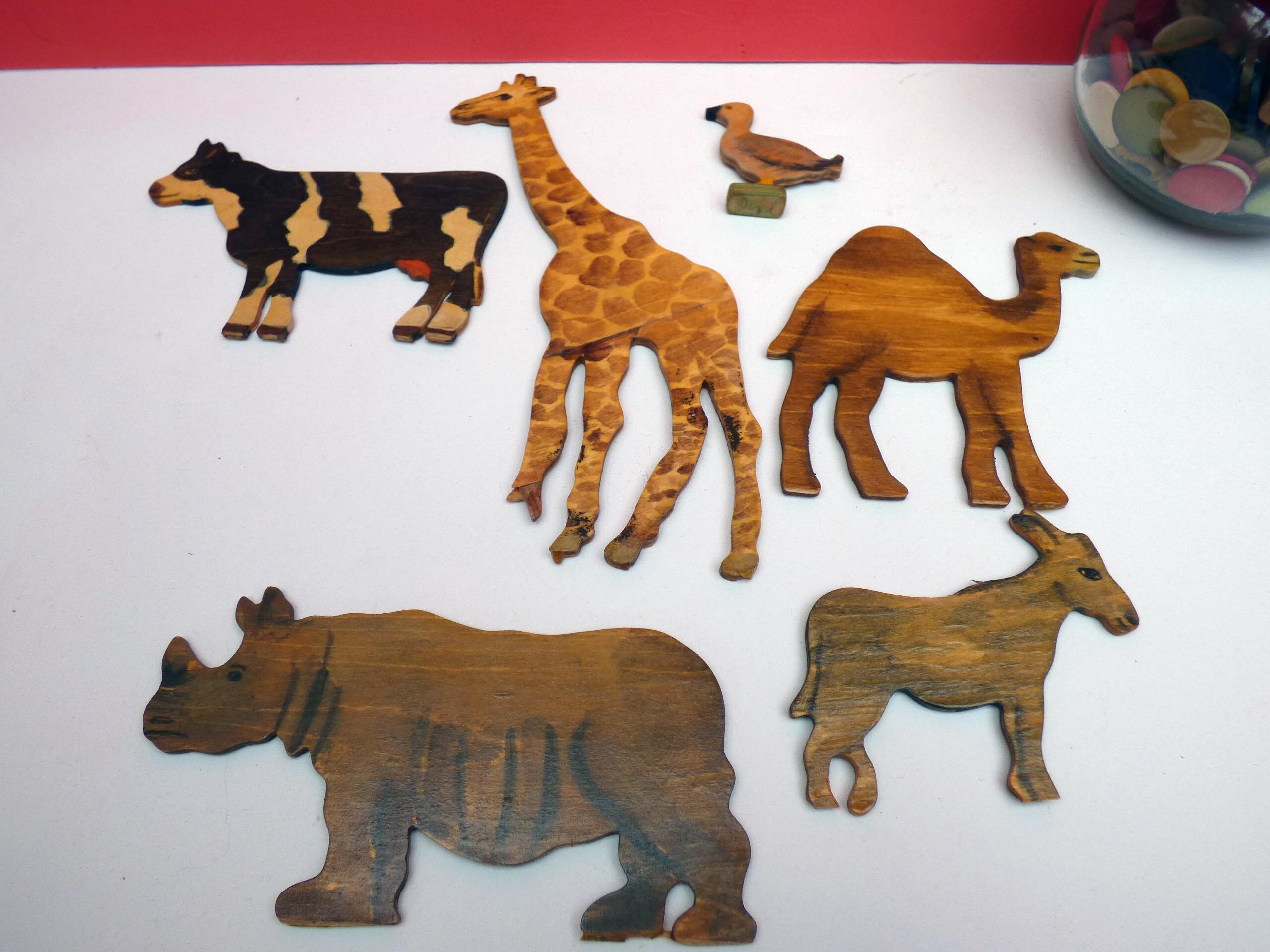 Wooden animals 1960's Vintage Wild and farm animals double sided ...