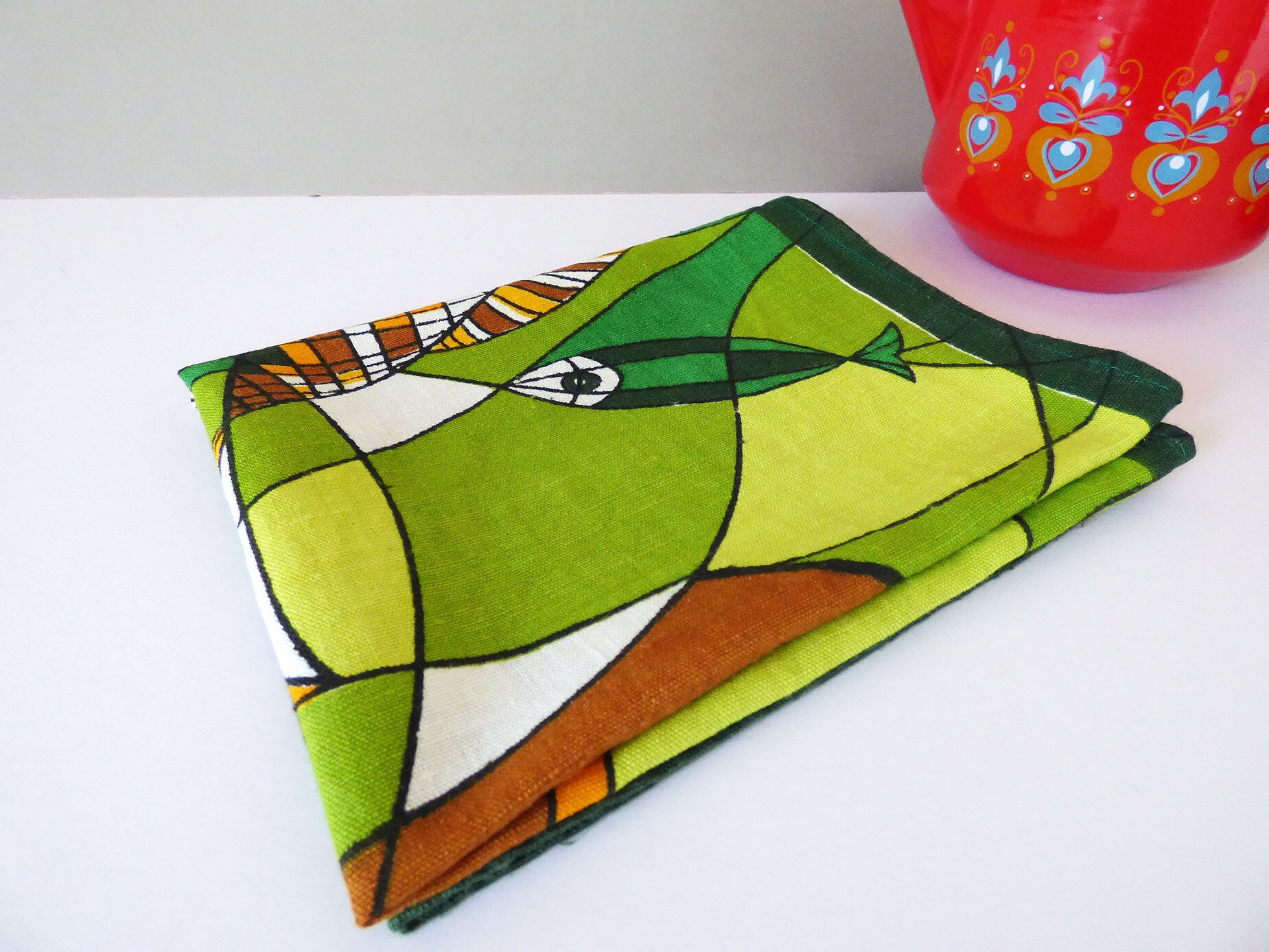 Vintage Tea towel Fish Abstract design