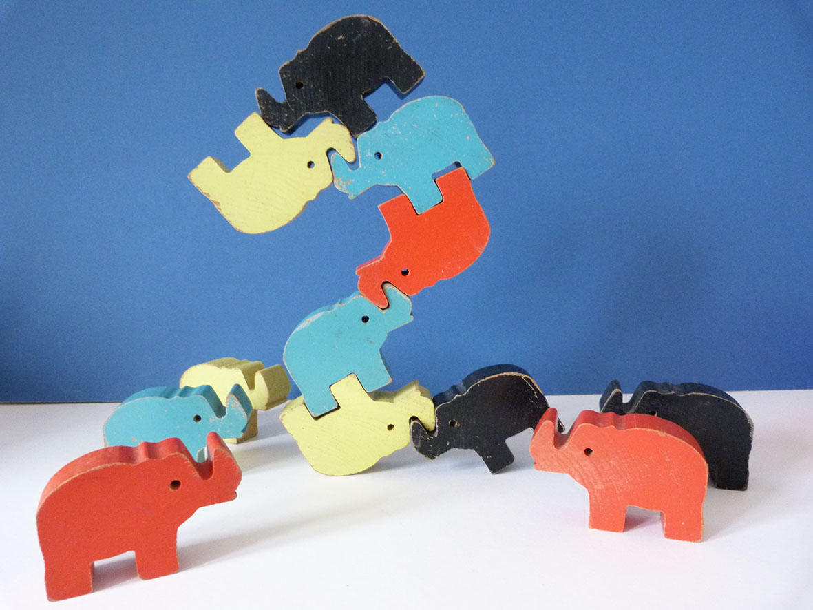 Jumbling Jumbo stacking elephant toy Abbatt toys England 1950's